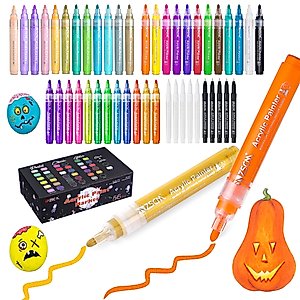 Paint Pens Acrylic Markers, ZSCM 56 Colors Paint Markers for Halloween Pumpkin Painting, Metallic Art Marker, for Adults Card Making, Rocks Painting, Wood Slices, School Supplies