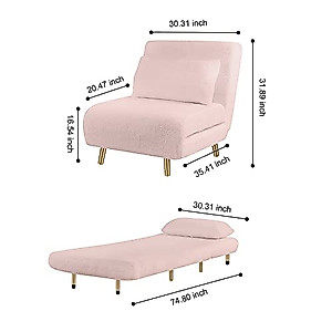 GIA Tri-Fold Convertible Sherpa Sofa Bed Chair with Removable Pillow and Legs, Set of 2, Pink