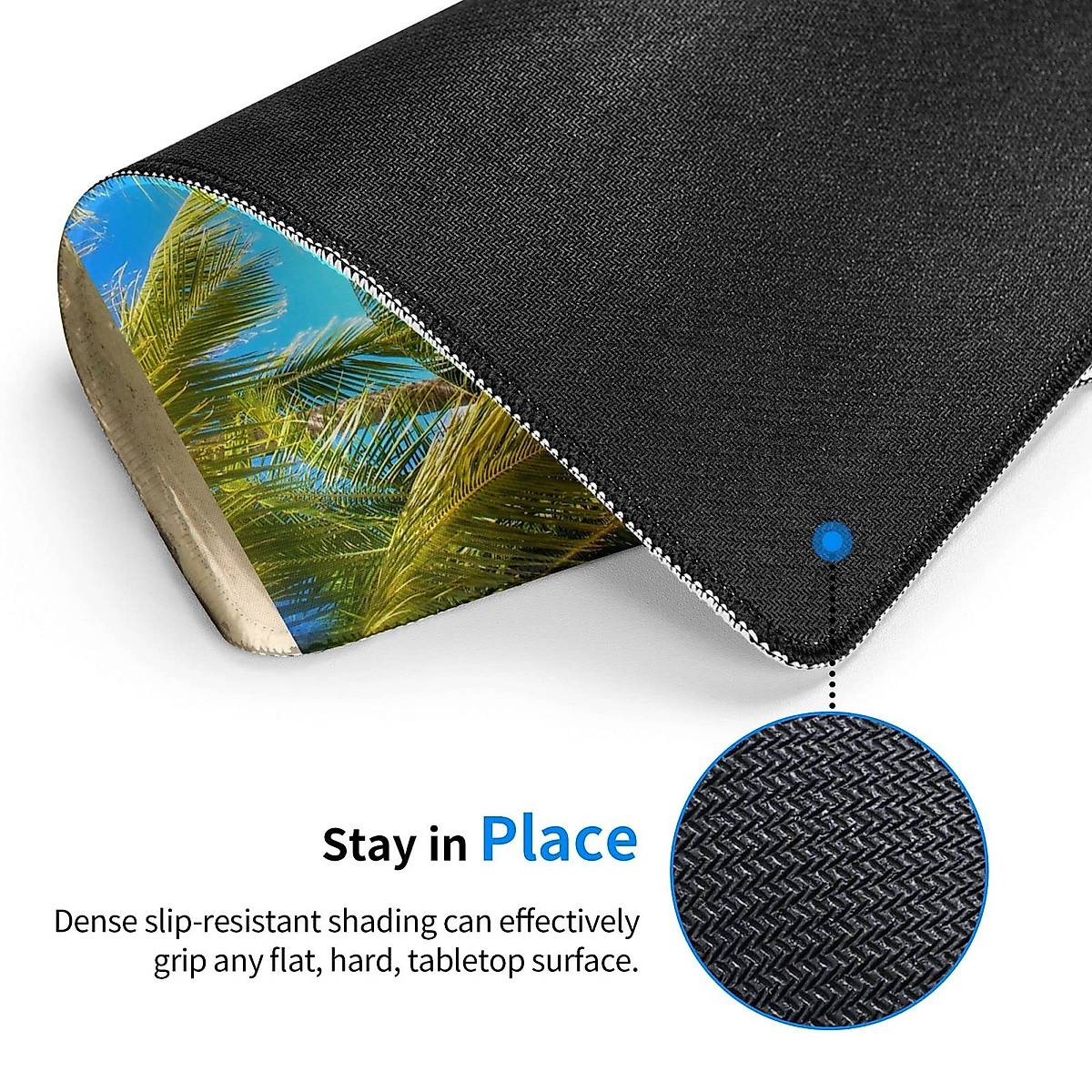 Tropical Beach Scenery Mouse Padwith Stitched Edges and Non-Slip Rubber Base for Laptop Computers Gaming Office or Home