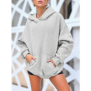 Trendy Queen Womens Pullover Sweatshirts Cute Oversized Y2k Fall Airport Outfits 2023 Hoodies Fleece Long Sleeve Shirts Loose Casual Pullover Fashion Grey