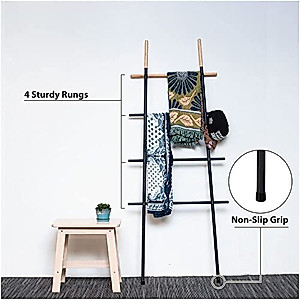 INNOKA Freestanding Towel Ladder Rack, Household Use, Space Saving, No-Scratch Wood, Black