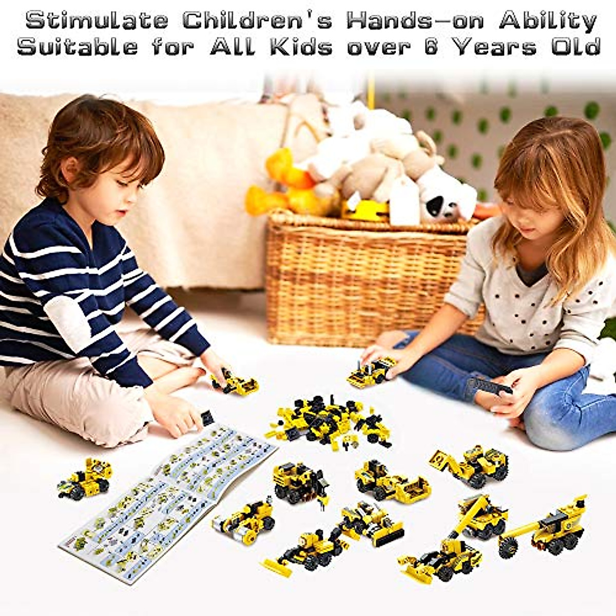 VATOS STEM Building Toys, 573 PCS Robot STEM Toys for 6 Year Old Boys 25-in-1 Engineering Building Bricks Construction Vehicles Kit Building Blocks Best Gifts for Kids Aged 6 7 8 9 10 11 12 Yr Old