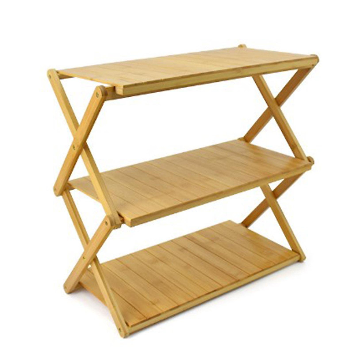 Folding Storage Rack, Powerful Load Bearing Large Storage Space Multi Layer Wooden Foldable Shelf Smooth for Outdoor Camping (3 Layers)