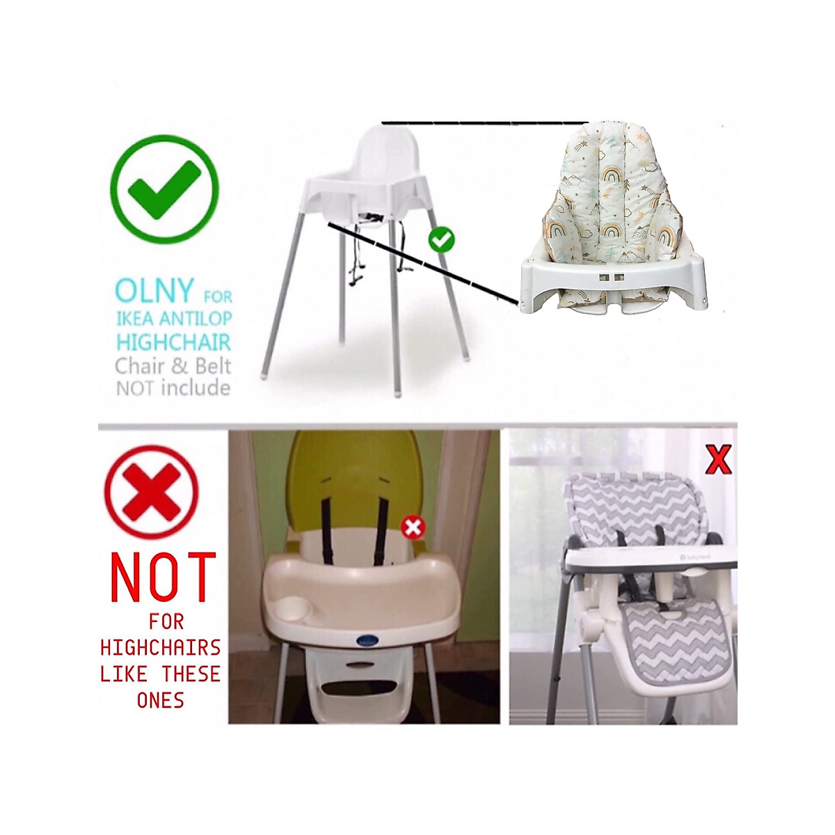 Bebek Ozel High Chair Cushion , One Piece ikea high Chair Accessories, Cotton Antilop High Chair Accessories, Washable Cushion (Brown Rainbow)