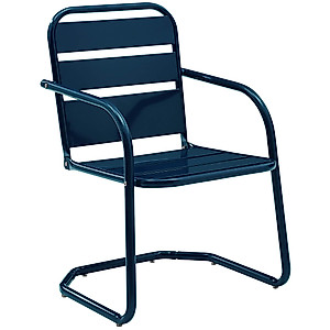 Crosley Furniture Brighton 3-Piece Outdoor Chair and Side Table Set, Retro Metal Patio Conversation Sets, Navy