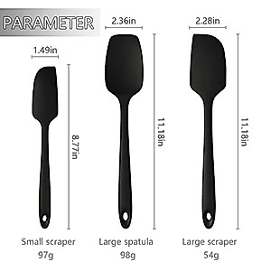MEKBOK Silicone Spoon Spatula Set,(3 pieces)-Heat-resistant non-stick flexible rubber spatula set, Cooking Mixing Baking Kitchen Utensils Set of (black)