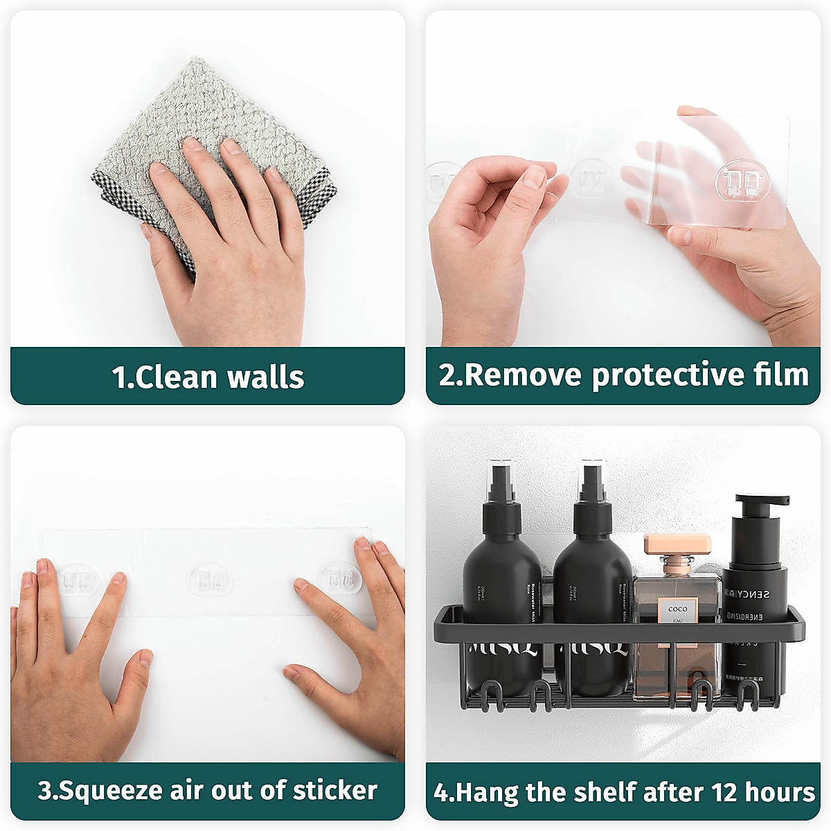 oyenbboi 5 Pack Shower Caddy Adhesive Replacement, Adhesive Shower Hooks, Strong Adhesive Wall Hooks, Waterproof Adhesive Hooks for Shower Rack, No Drilling