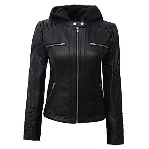 Blingsoul Hooded Womens Leather Jackets | [1313775] Helen Black, XL