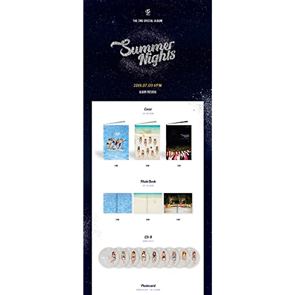 Twice - [Summer Nights] 2nd Special Album B Ver CD+1p Poster(On)+Photobook+6PhotoCard+2p Post+Extra Photocards Set K-POP Sealed