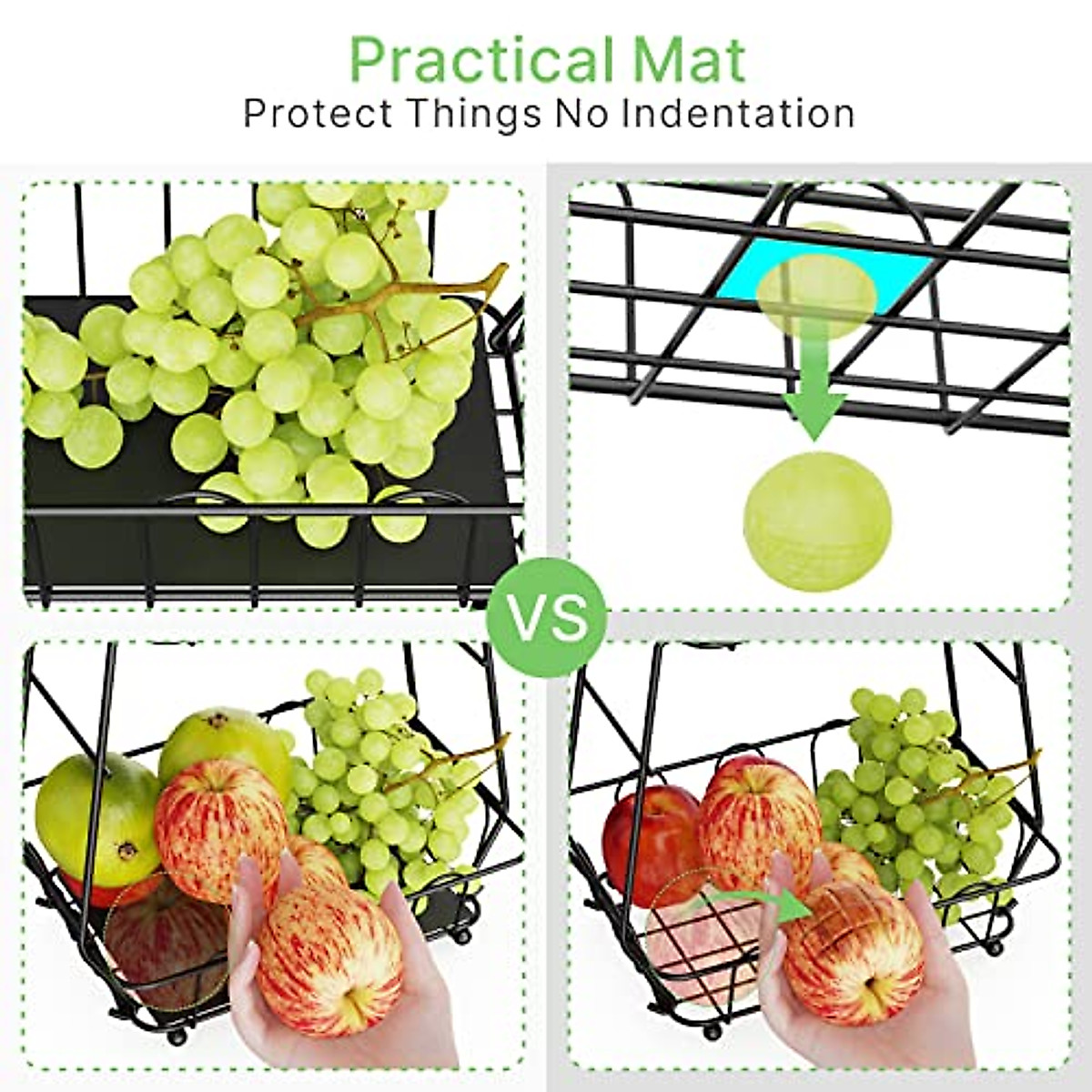 iSPECLE Fruit Basket, 2 Tier Fruit Basket with Banana Hanger for Kitchen, Detachable Fruit Bowl with Mat Saving Space Fruit and Vegetable Storage for Kitchen Counter Pantry, Black