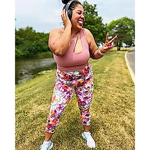 RBX Capri Legging for Women Running Capri with Pockets Printed Cropped Workout Legging High Waist Floral Yoga Tights Squat Proof Floral Legging Ultra Hold Buttery Soft Capris Tropical Dream M