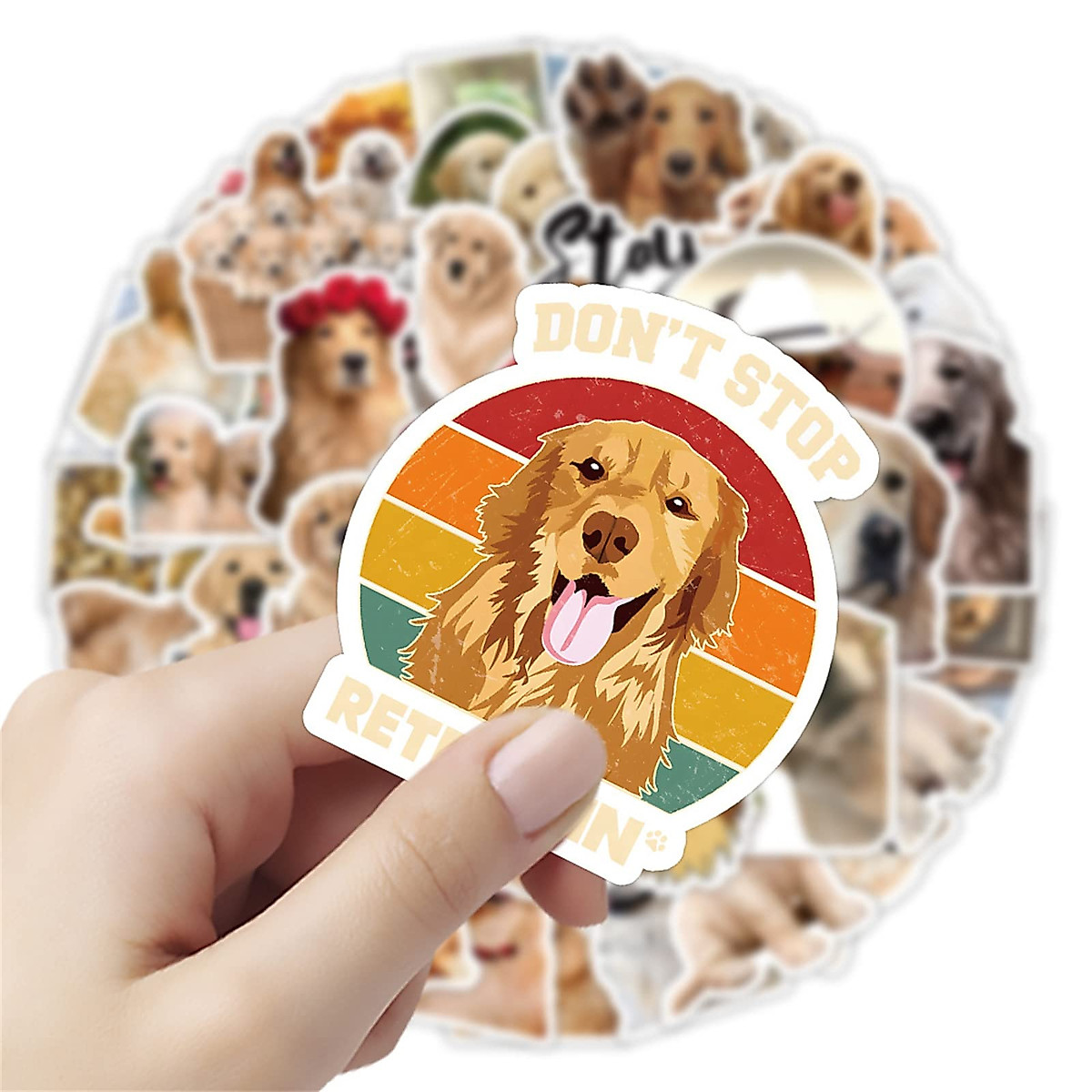 Asverbet Golden Retriever Dog Stickers, 50PCS Vinyl Waterproof Decals for Laptop, Water Bottle, Phone, Cartoon Style, Reusable