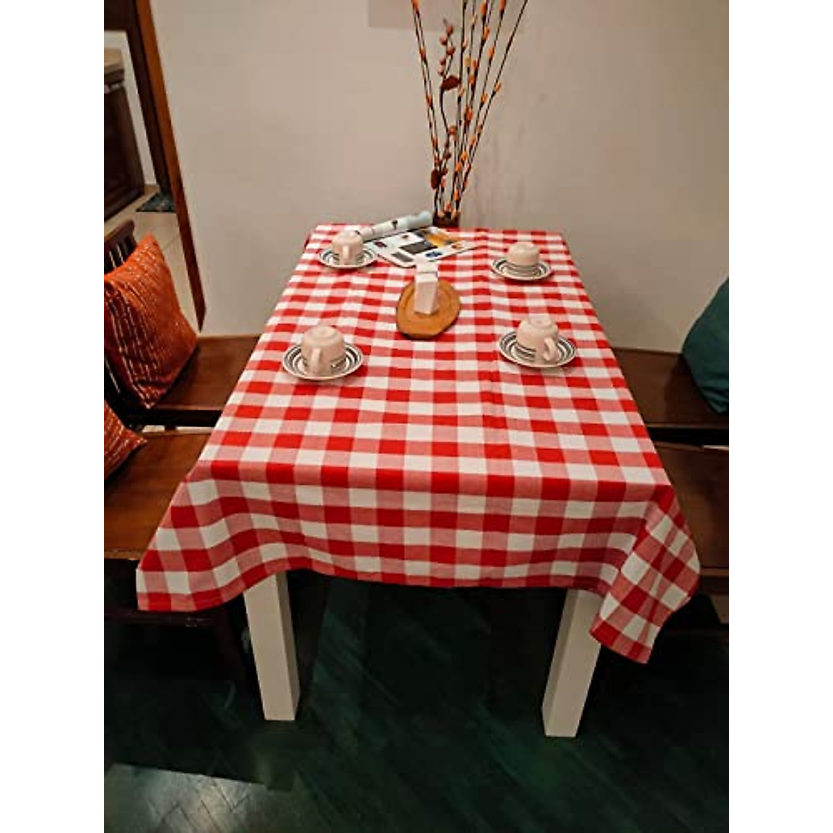 WHITEWRAP Buffalo Check Tablecloth |Red and White|60”x90”| Indoor Outdoor, Restaurant, Hotel Quality| Gingham Table décor | Table Protector for Picnic, Party and Dinner| Tabletop Washable Farmhouse