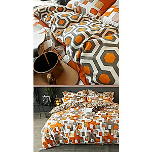 Minimal Style Geometric Shapes Duvet Quilt Cover Scandinavian Midcentury Modern Geo Print 100-percent Cotton Bedding Set Soft Casual Retro Mosaic Orange Blush Taupe King Full Queen or Twin (Twin)