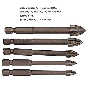Walfront 5Pcs Masonry Drill Bits Set Carbide Hex Shank Cross Spear Head Drills Bits Concrete Hole Opener for Universal Metal Plastic Tile Cement Drilling Tool, Hole Saw