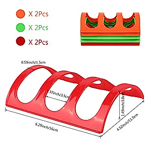 Koluti Colorful Taco Holder Stand Set of 6, Hard and Sturdy Taco Shell Plates Tray Style Rack, Each Hold 3 Tacos, BPA Free Food Grade Plastic Material, Microwave & Dishwasher Safe, （Red Orange Green）