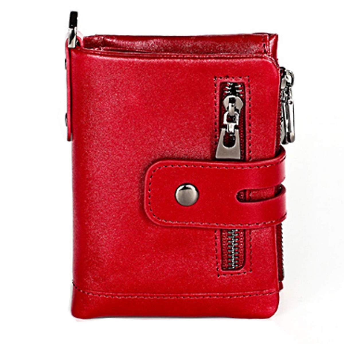 Vintage Women's RFID Blocking Leather Wallet small Chain (Red)