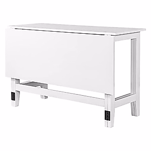 Kisyapoo Farmhouse Extendable Dining Table for 4, Wood Rectangular Dining Table with Drop Leaf, Dining Table for Kitchen Dining Room Home, Maximize Space Savings (White-Table)