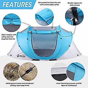 HAUSHOF High Back Beach Chair, Mesh Back Folding Chair and VILLEY 4-Person Easy Pop Up Tent, Waterproof Automatic Setup Instant Lightweight Camping Beach Tent