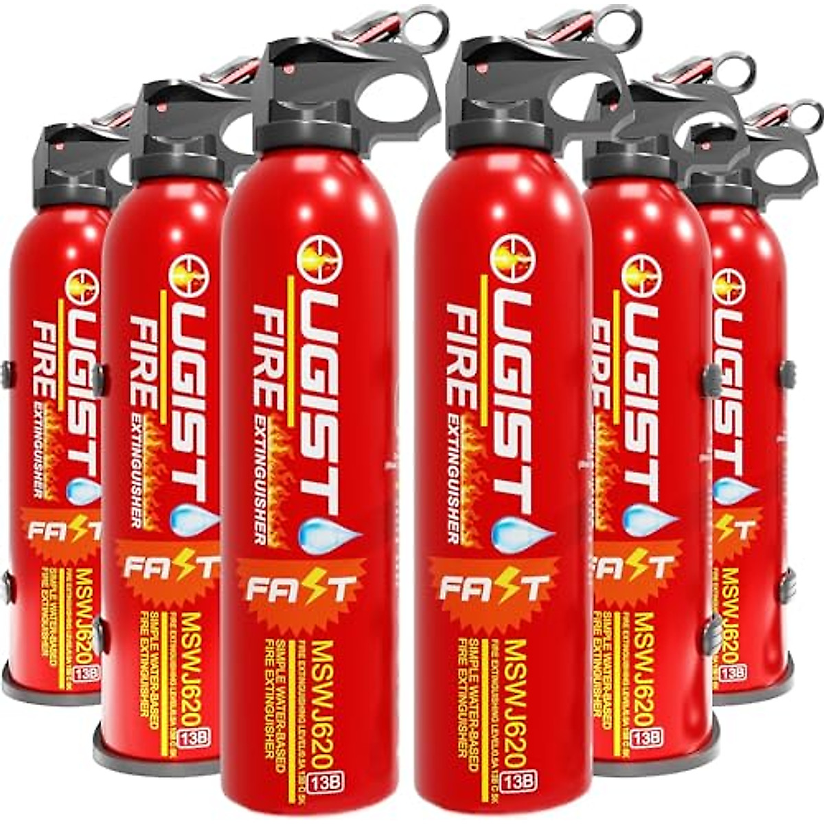 Ougist 6 Pcs Fire Extinguisher with Mount - 4 in-1 Fire Extinguishers for The House, Portable Car Fire Extinguisher, Water-Based Fire Extinguishers(620ml)
