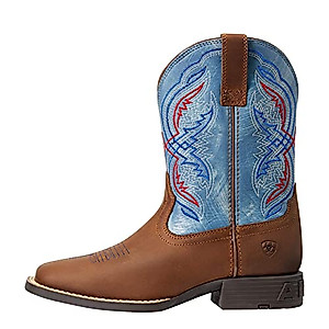 ARIAT Unisex-Child Double Kicker Western Boot Distressed Brown/Stone Blue 3