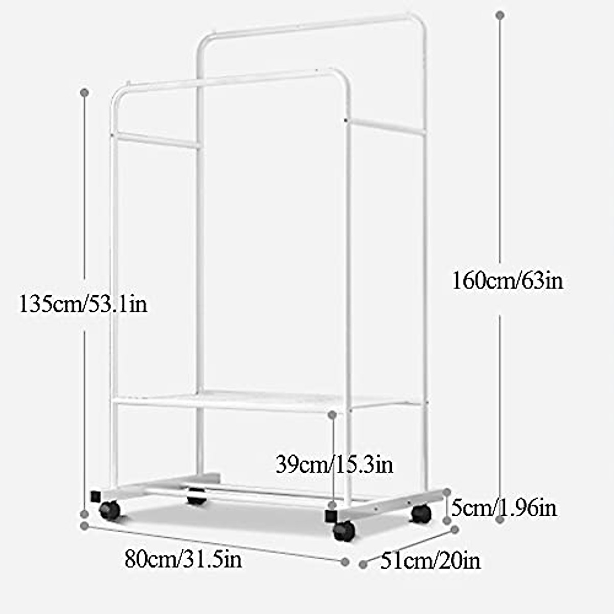 MOAMUN Clothes Rack on Wheels Heavy Duty Rolling Garment Rack, Clothing Organizer Multifunctional Bedroom Clothing Rack(White)
