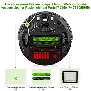 ARyee Replacement Parts Compatible with iRobot Roomba i7 i7+ i3 i3+ i4 i4+ i1 i1+ i6 i6+ i8 i8+ E5 E6 J7 J7+ Vacuum Cleaner Set, 1 Set of Multi-Surface Rubber Brushes, 4 HEPA Filters, 4 Side Brushes