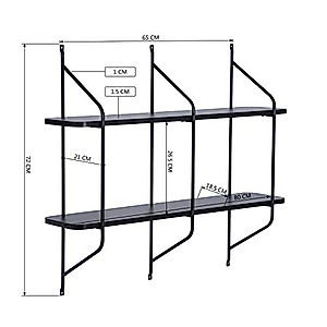 FurnitureR Floating Shelves Wall Mounted Storage Shelves, 2-Tier Wall Shelves Modern Hanging Shelves with Metal Frames, Decorative Display Rack Shelf for Living Room Bedroom, Black