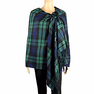 Achillea Long & Wide Scottish Tartan Plaid Large Cashmere Feel Blanket Scarf Check Shawl Wrap 80" x 29" (Green)