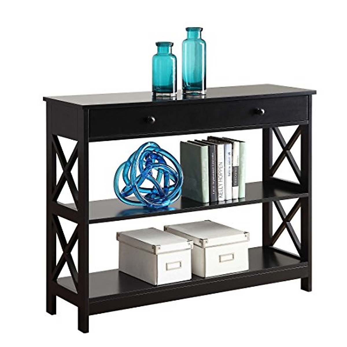 Convenience Concepts Oxford 1 Drawer Console Table with Shelves, Black