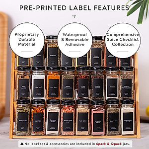 Laramaid 4oz 36Pack Glass Jars with 459 Minimalist Black Vinyl Spice Labels, Shaker Lids Dispenser with Airtight Black Metal Caps, White Pen, Cleaning Brush & Collapsible Silicone Funnel