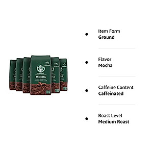 Starbucks Ground Coffee—Mocha Flavored Coffee—No Artificial Flavors—100% Arabica—6 bags (11 oz each)