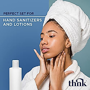 THNK, Plastic Bottle Squeeze Containers with Disc Top, Reusable, Refillable, Perfect for Hand Sanitizers, Lotions, Shampoo, Conditioner, and On-The-Go Liquids (5-Pack, 8-oz)