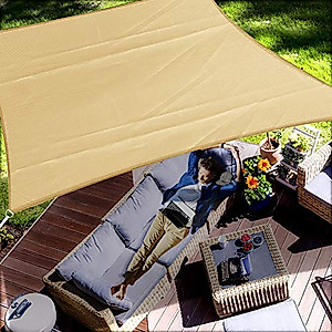 Sun Sail Shades Rectangular Waterproof, Jhua 9.8 x 13.1ft Sun Shade Sail Rectangle 160GSM UV Block Sail Canopy for Patio Backyard Lawn Garden Deck Sand, Outdoor Activities