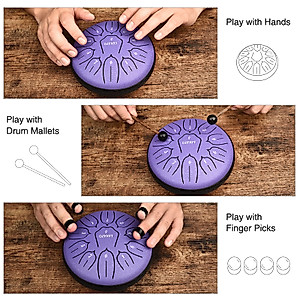 LEKATO Steel Tongue Drum 6 Inch 11 Note, Rain Drum for Outside D Major Handpan Drum for Meditation Yoga Musical Education, New Year Gift for Kids/Families