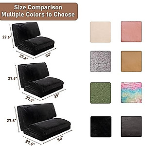MAXYOYO Bean Bag Bed Folding Sofa Bed Floor Mattress for Adults, Extra Thick and Long Floor Sofa with Faux Fur Washable Cover, Single Floor Couch Bed for Bedroom Living Room, Black, 30x95 Inch