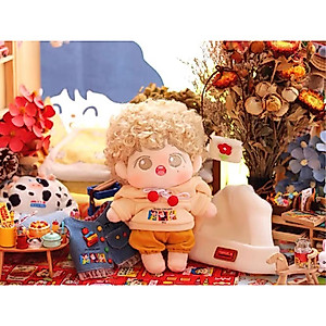 niannyyhouse 10cm Plush Doll Clothes Little Red Flower Set Elasticity Hat Hoodie Pants Vest Backpack Canvas Shoes Soft Stuffed Plush Toy Dress Up (10cm)