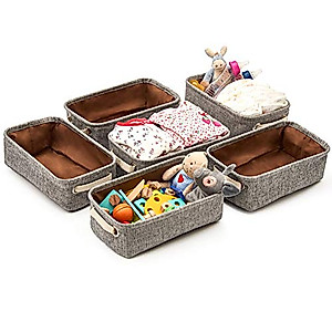 EZOWare 6pc Storage Bins Baskets, Small Folding Drawer Dresser Desktop Organizer Cubes Set with Handles -12 x 7 x 4 inch - Dark Gray