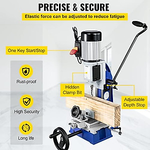VEVOR Woodworking Mortise Machine, 1/2 HP 1700RPM Powermatic Mortiser, With Movable Work Bench Benchtop Mortising Machine, For Making Round Holes Square Holes Or Special Square Holes In Wood