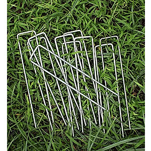 6 Inches Heavy Duty Galvanized Steel Garden Stakes Staples Securing Pegs for Securing Weed Fabric Landscape Fabric Netting Ground Sheets and Fleece, Christmas Decoration Accessories (50, Silver)