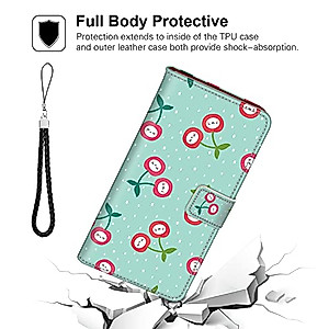 GackCase Wallet Case Fit for Samsung Galaxy S9 Plus 6.2 Inch with Cherry Stand Support Wristband Credit Card Slots Side Cash Pocket Magnetic Buckle PU Leather Flip Cover
