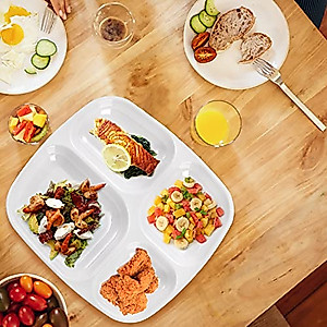 Dicunoy 8 PCS Divided Meal Tray, 10 Inch Melamine Dinner Plates for Adults, Sectional 4 Compartments Portion Control Plate Reusable Serving Platter for Salad, Noodles, Kids, Camping, Picnics