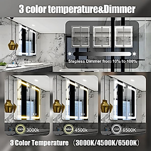 Janboe Stainless Steel LED Medicine Cabinet,Bathroom Mirror Cabinet with Light,3 Color,Dimmable,Equipped with Defogger,USB Shavor Socket,Internal Light,30×32 Inch