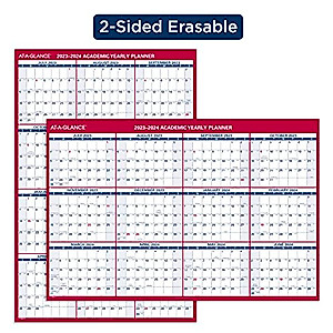 AT-A-GLANCE 2023-2024 Erasable Calendar, Wall Calendar, 32" x 48", XLarge, Academic, Dry Erase, Reversible, Vertical/Horizontal (PM36AP28)