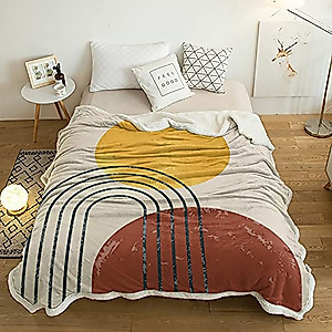 Possta Decor Mid Century Sherpa Blanket Flannel Retro Bed Throw Abstract Geometry Microfiber Thick Shaggy Throw Fluffy Fuzzy Boho Sun Warm Blanket for Sofa Bed Couch Travel Camping 40x50In