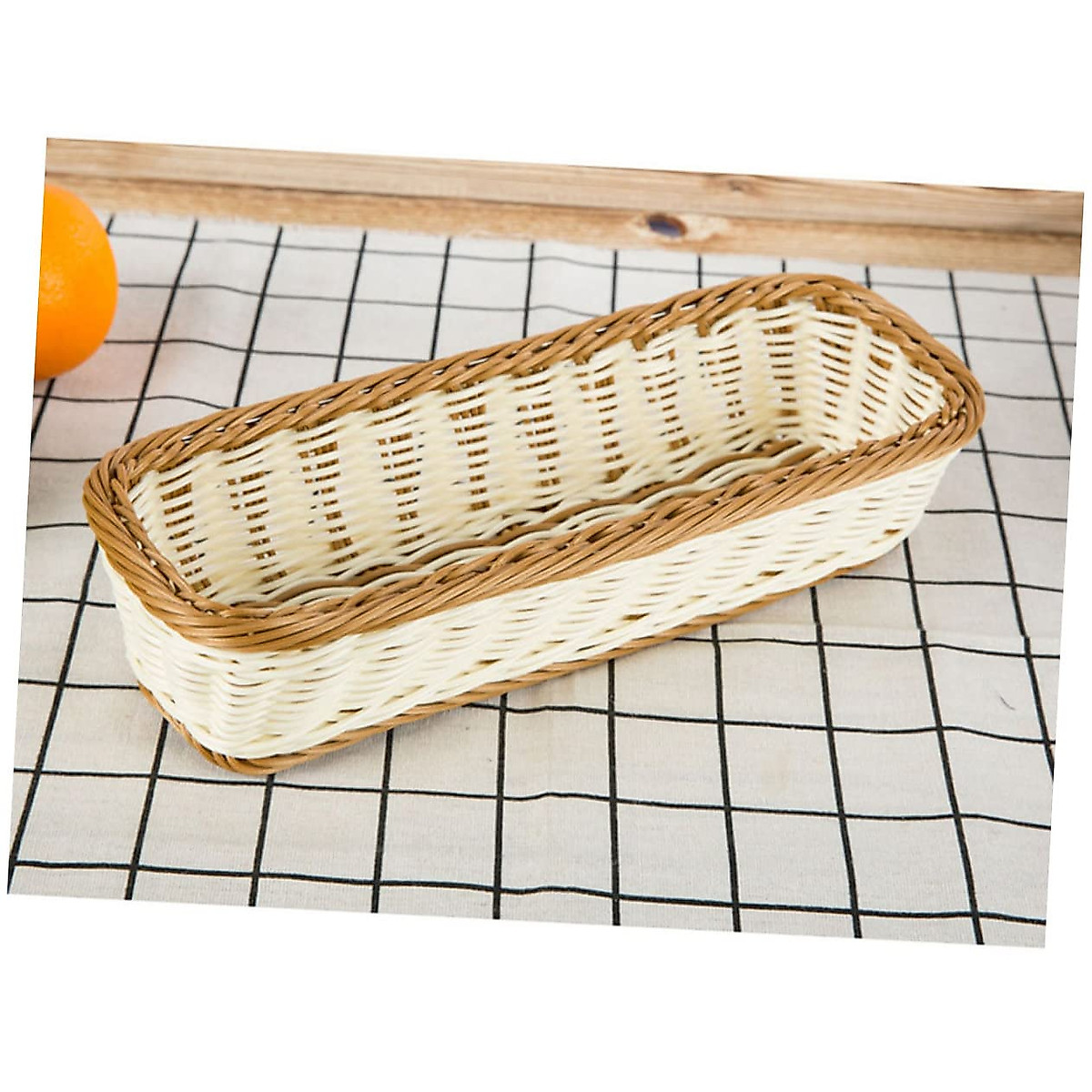 3 Pcs Woven Plate Basket Imitation Rattan Basket Imitation Rattan Plate Basket Rectangle Storage Basket White Wooden
