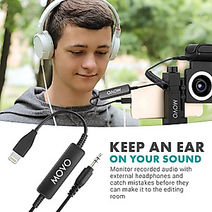 Movo TCB5 Male 3.5mm TRS Microphone Adapter Cable to Lightning Connector Compatible with Apple iPhone, iPad Smartphones and Tablets