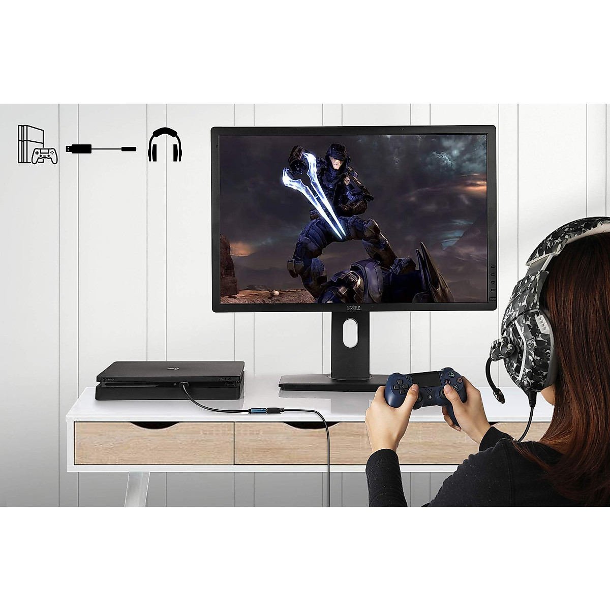 MillSO USB to 3.5mm Audio Jack Adapter, Sapphire Blue TRRS USB to AUX Audio Jack External Stereo Sound Card for Headphone, Speaker, PS4, PS5, PC, Laptop, Desktops - 1 Feet