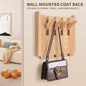Natural Wood Wall Mounted Piano Coat Rack - 8 Flip Down Hooks, Solid Wood Entryway Wall Art Hook Rack, Space-Saving Wall Mount Design for Coats and Accessories