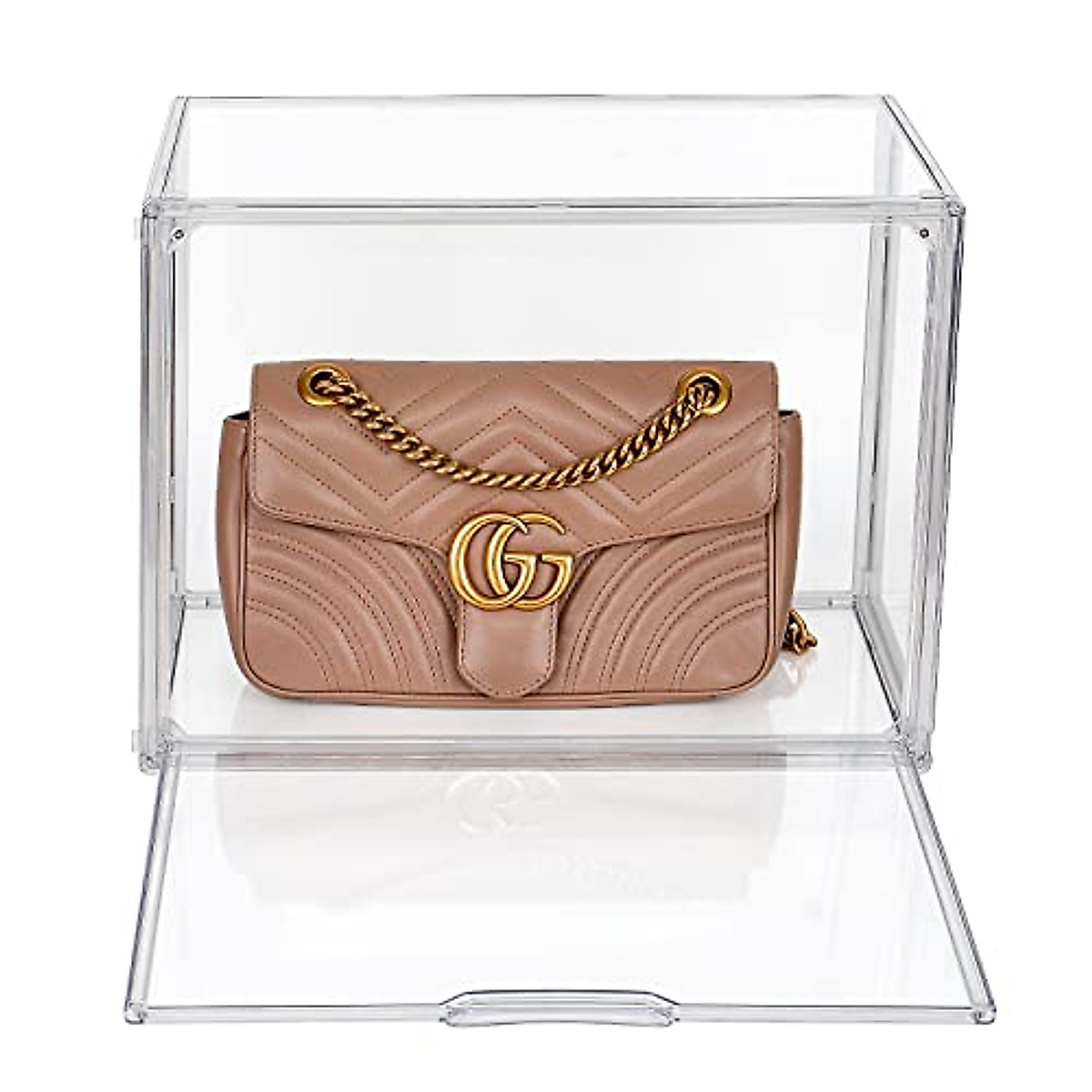 Cutora Clear Handbag Display Case for Closet, Large 2 Layers Plastic Acrylic Purse Storage Organizers, Anti Dust Luxury Stackable Bag Container Box with Magnetic Door for Clutch Cosmetics Makeup